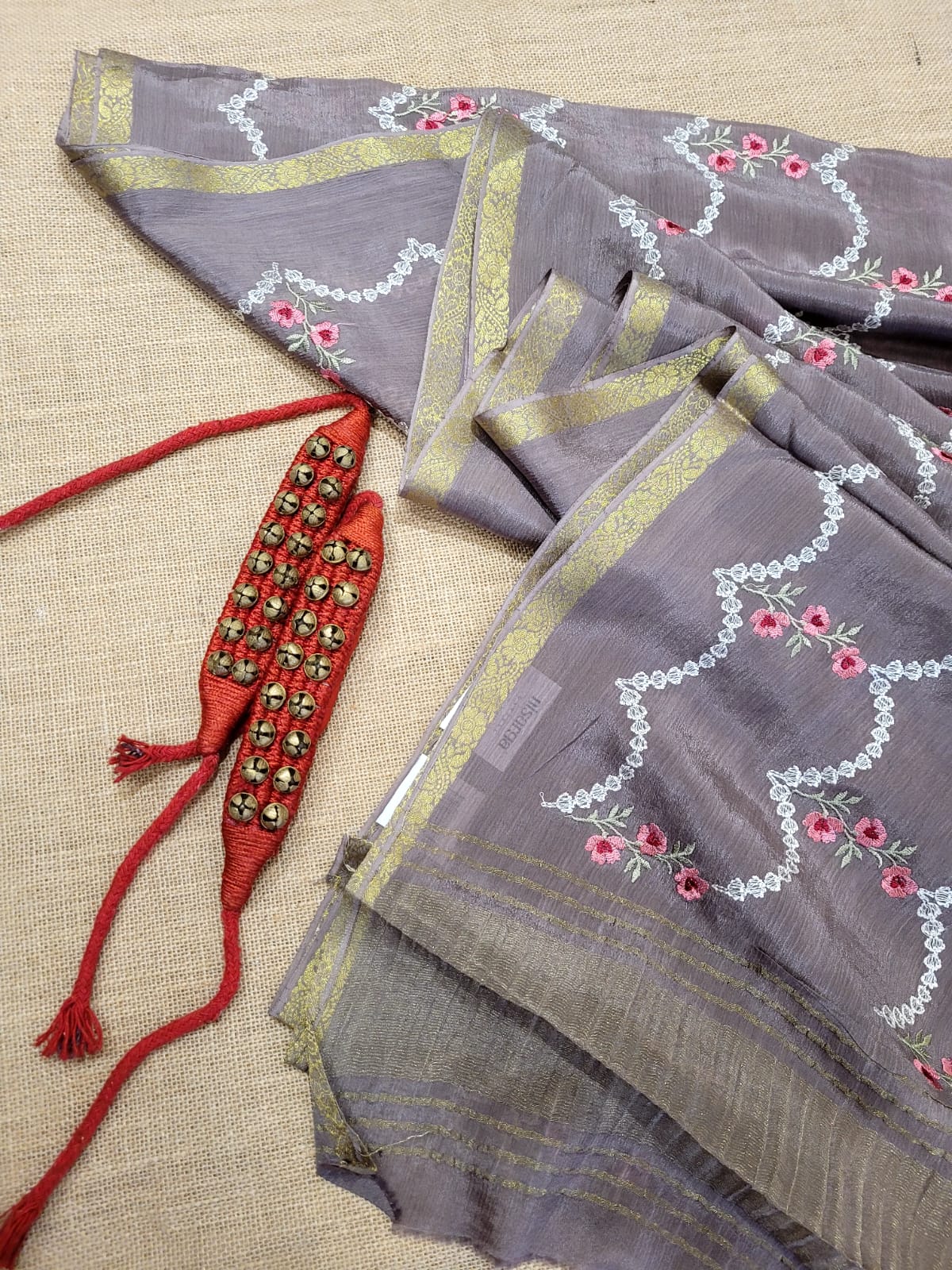 Grey Adhya Chinon Saree – Nisarga sarees